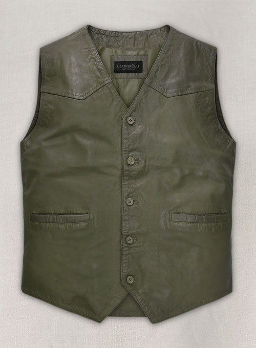 Basicallo Green Washed and Wax Leather Vest # 301 – LeatherCult