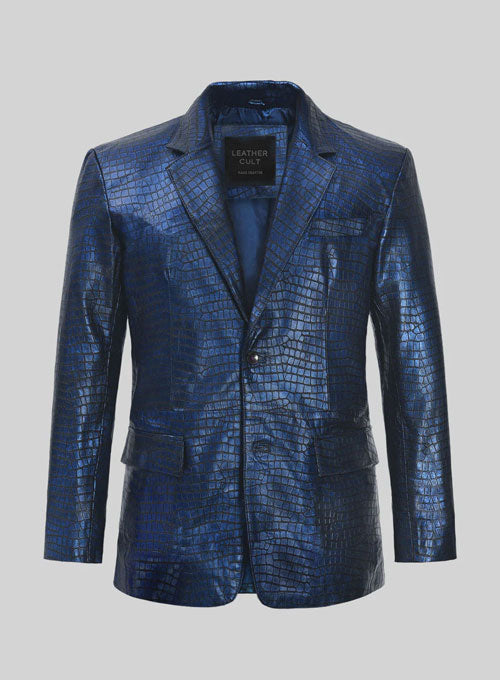 Croc Metallic Blue Leather Blazer – LeatherCult